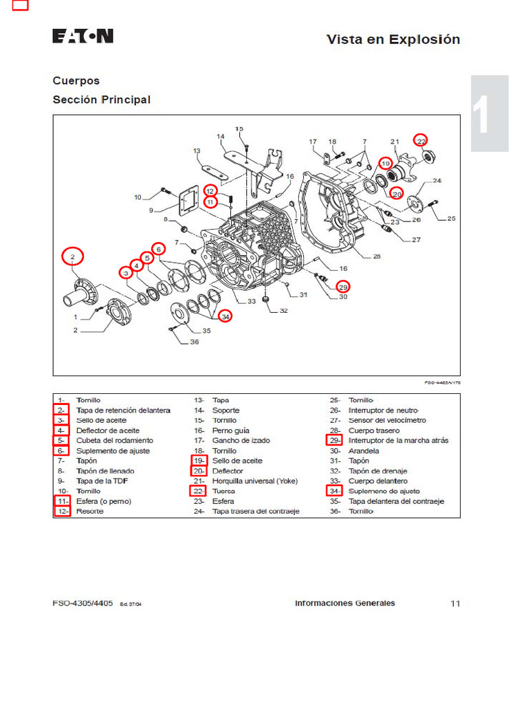 053 Repuestos Transmision Caja Eaton Fuller Fso-4405 Ford Cargo 815 ...