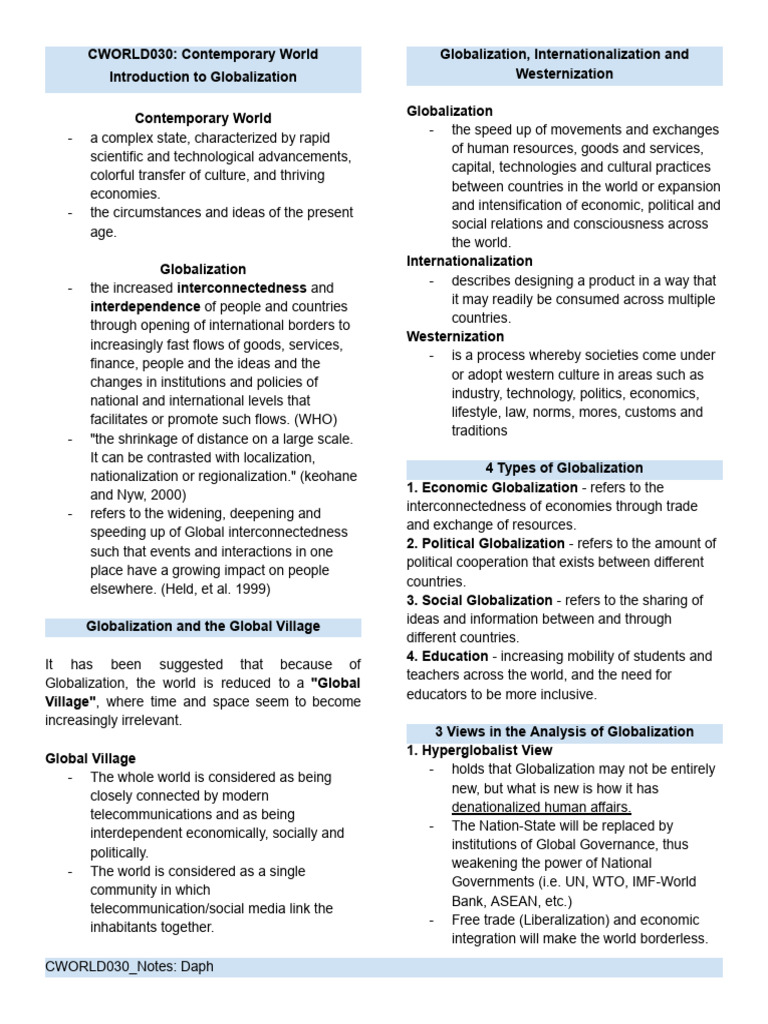 Cworld Notes | PDF | Globalization | United Nations
