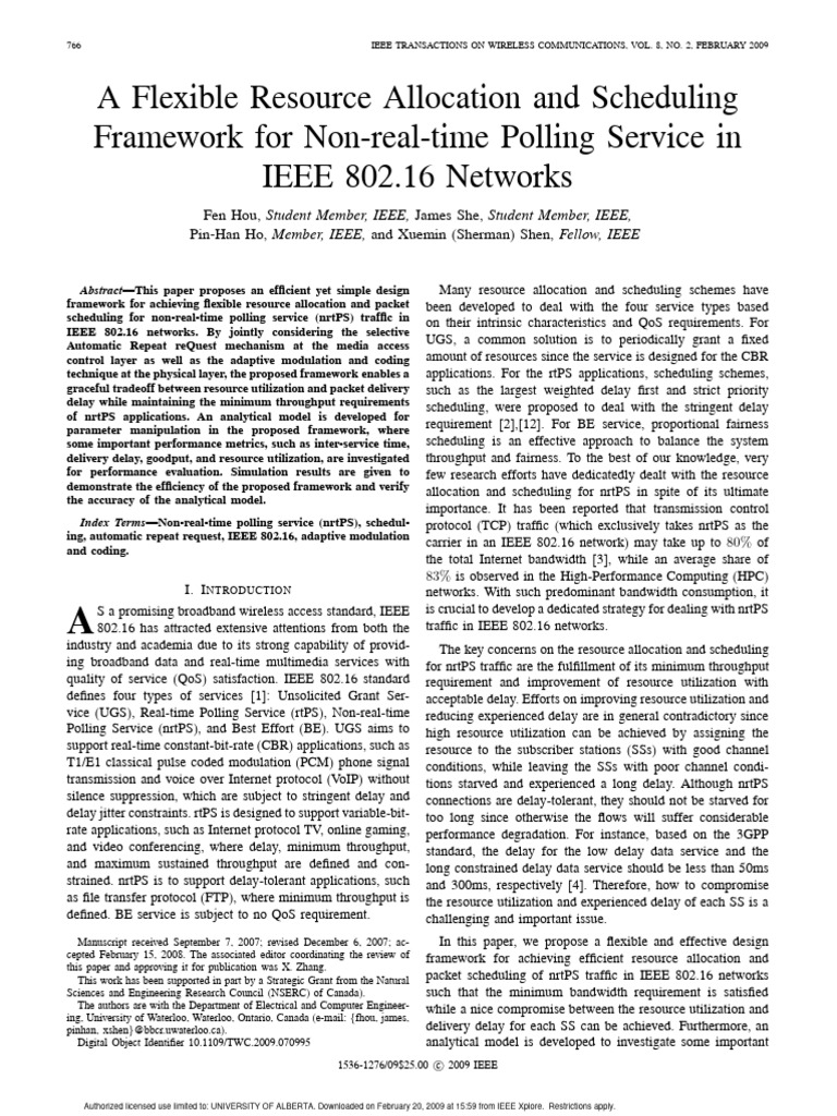 IEEE 802.16 nrtPS Resource Allocation | PDF | Computer Network ...