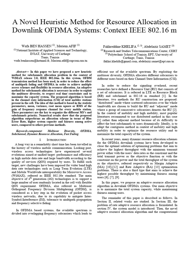 A Novel Heuristic Method For Resource Allocation in | PDF | Wi Max | Mathematical Optimization