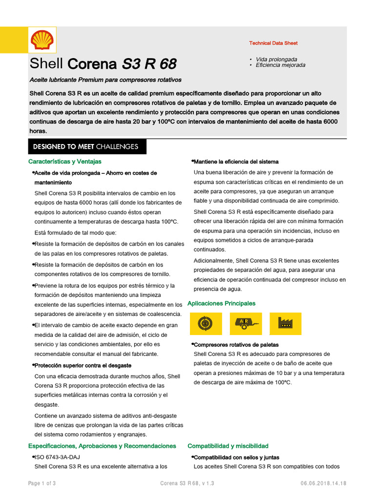 Aceite Hidraulico Shell Corena S3 R 68 | PDF | Lubricante | Petróleo
