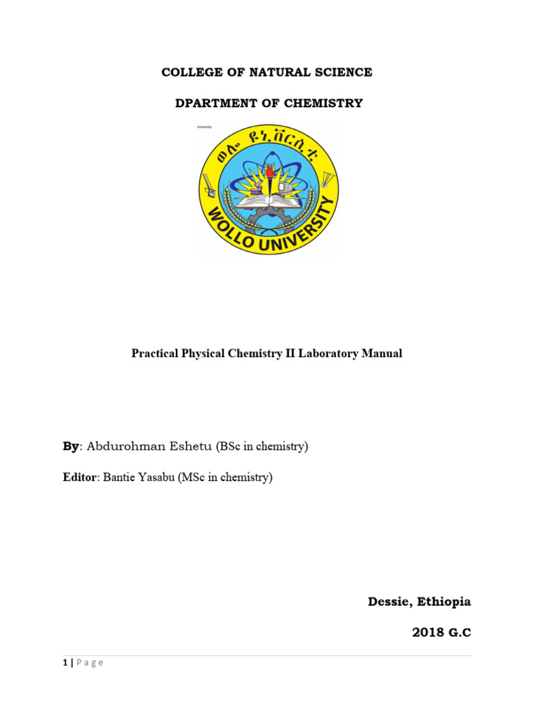 Practical Physical Chemistry (II) Laboratory Manual | PDF | Viscosity ...
