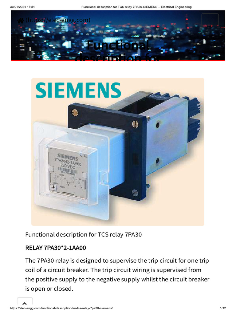Functional Description For TCS Relay 7PA30-SIEMENS - Electrical ...
