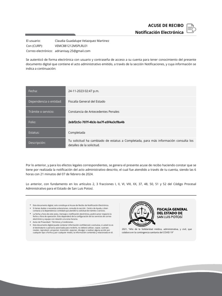 Acuse 693624 Vue Notificacion | PDF
