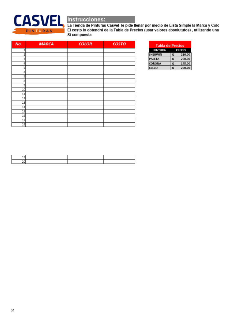 Ejercicio 11 Lista Simple y Compuesta Pinturas | PDF | Color | Rojo