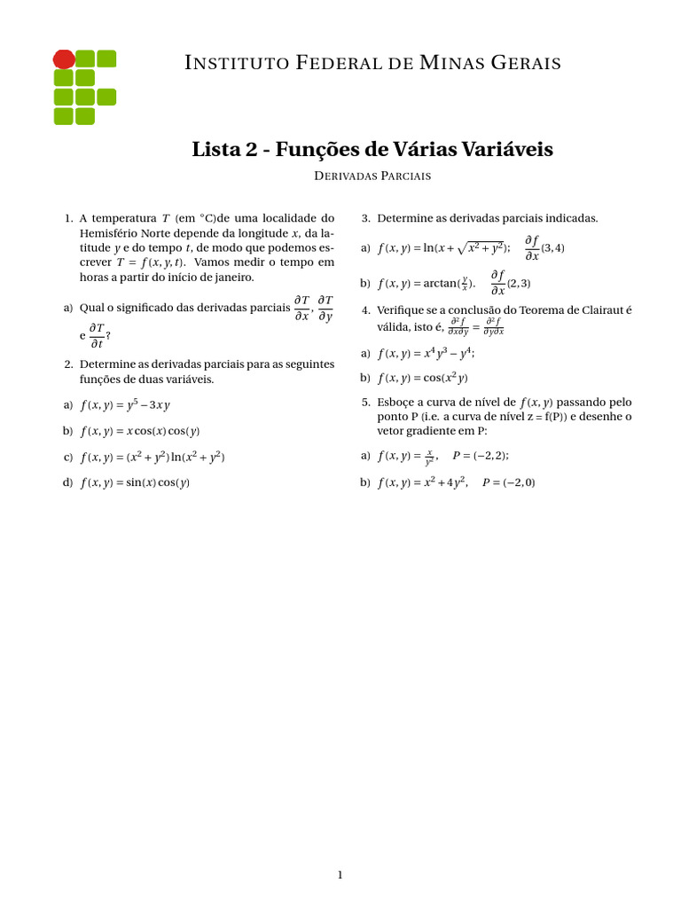 Lista2 DerivadasParciais | PDF