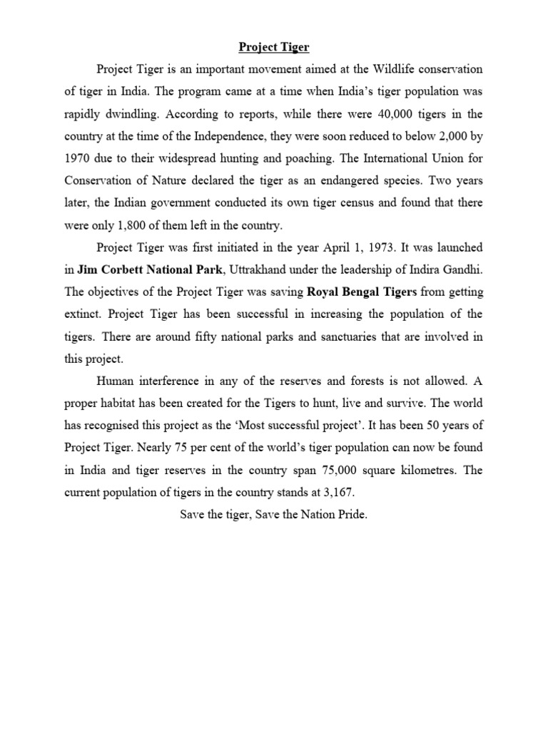 Essay On Project Tiger | PDF