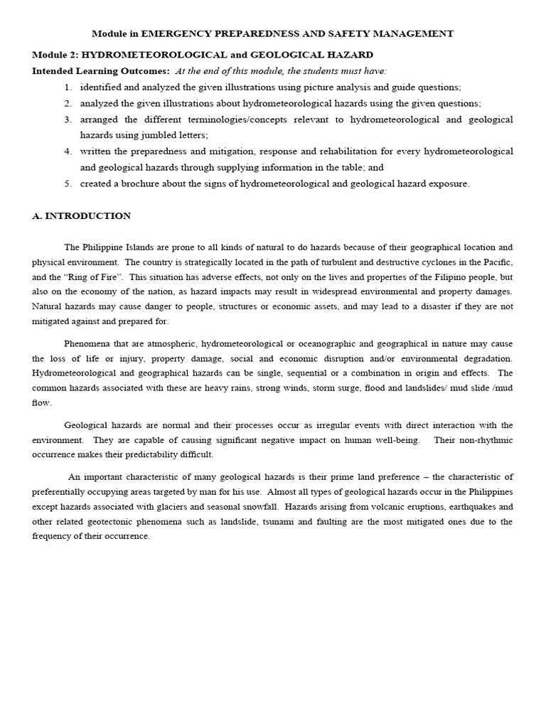 BPED-10-Emergency-Preparedness-and-Safety-Management (MODULE-2) | PDF | Tropical Cyclones | Hazards