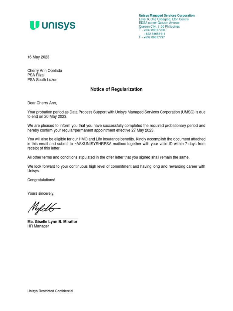 Cherry Ann Opelada - Regularization Notice | PDF