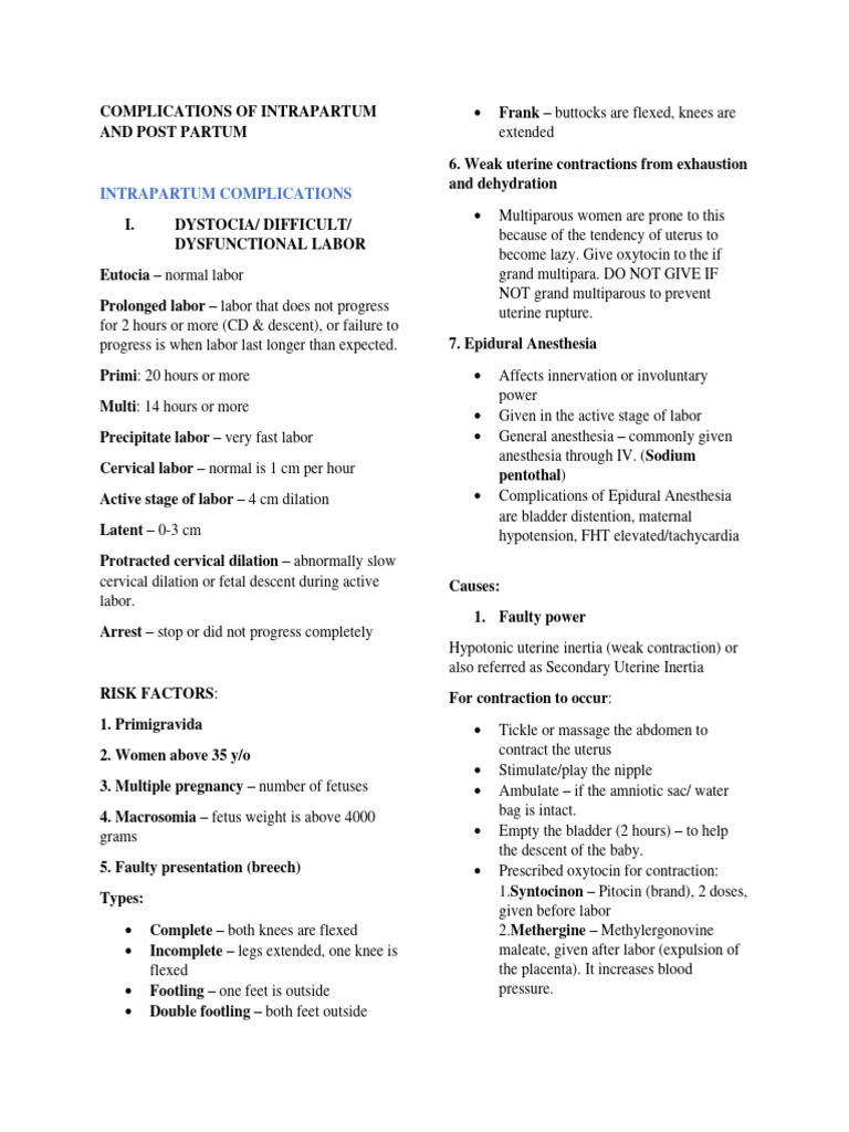 Complications of Intrapartum and Post Partum | PDF | Childbirth ...