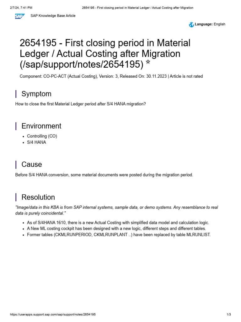 First Closing Period in Material Ledger - Actual Costing After ...