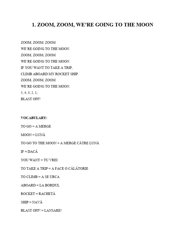 Zoom Zoom Were Going To The Moon | PDF