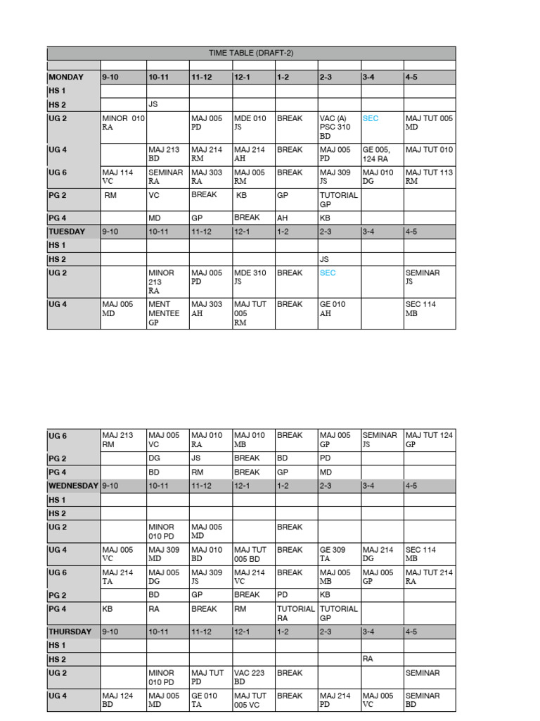 Draft2 TIME TABLE 2024 | PDF