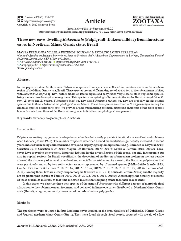 Souza Et Al. 2020 Three New Cave-Dwelling Eukoenenia (Palpigradi ...