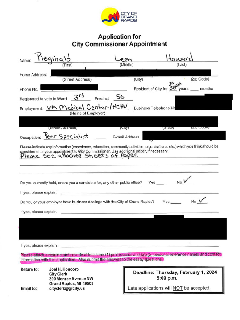 Reginald Howard Third Ward Commissioner Application | PDF