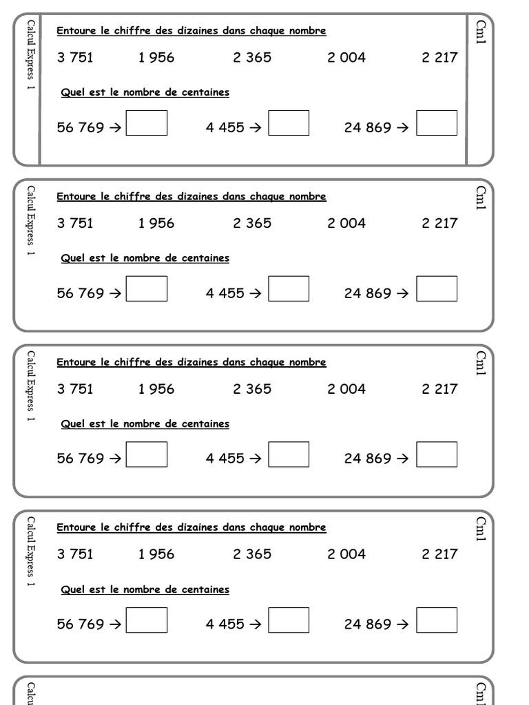 Exercices de calculs pour CM1 | PDF