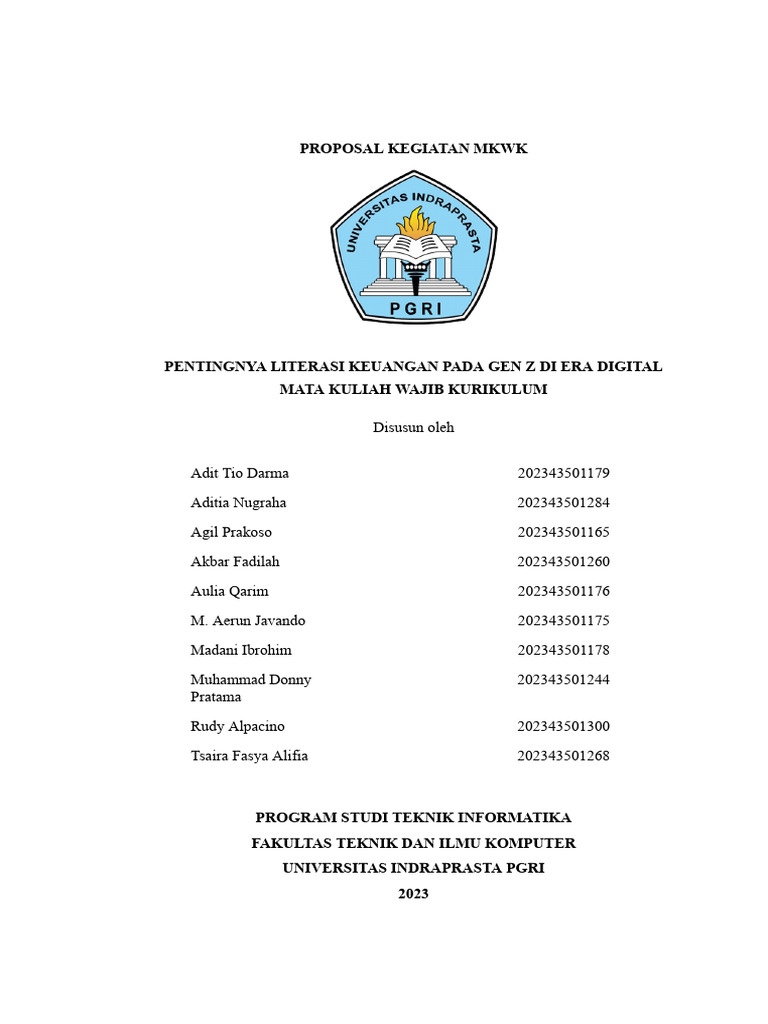 (Current) Proposal MKWK - Pentingnya Literasi Keuangan Pada Gen Z Di Era Digital | PDF