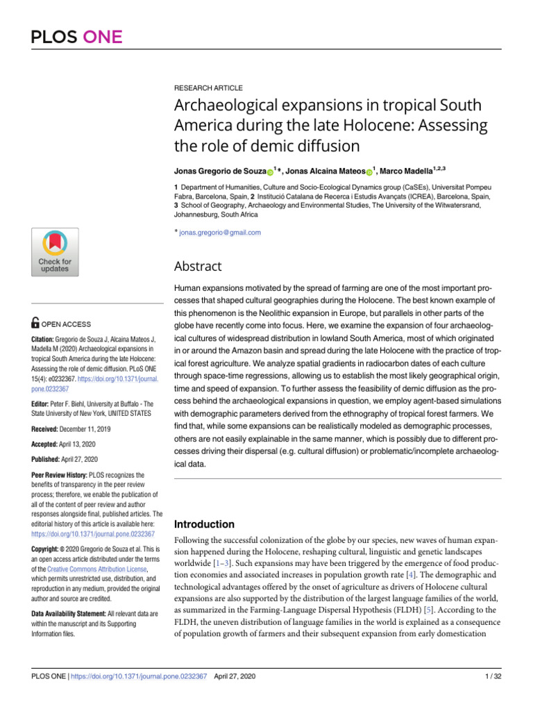 Archaeological Expansions in Tropical South America During The Late ...