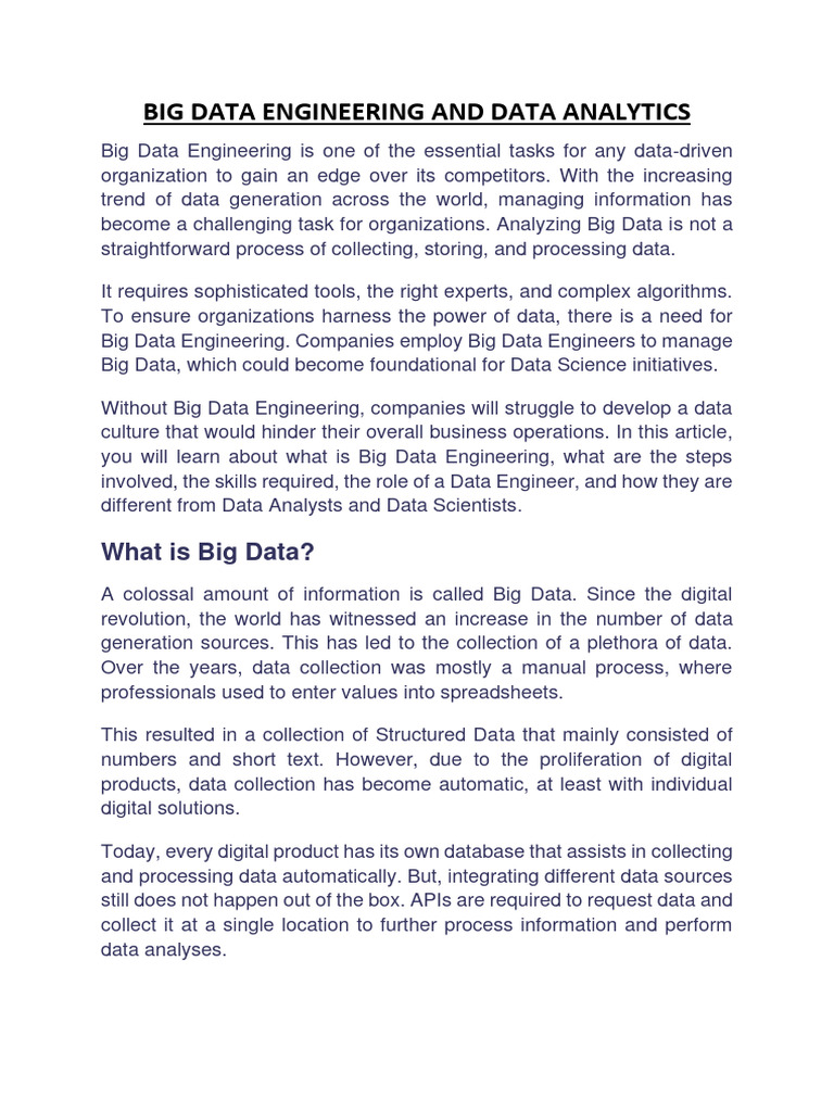 Big Data Engineering and Data Analytic1 | PDF | Big Data | Analytics