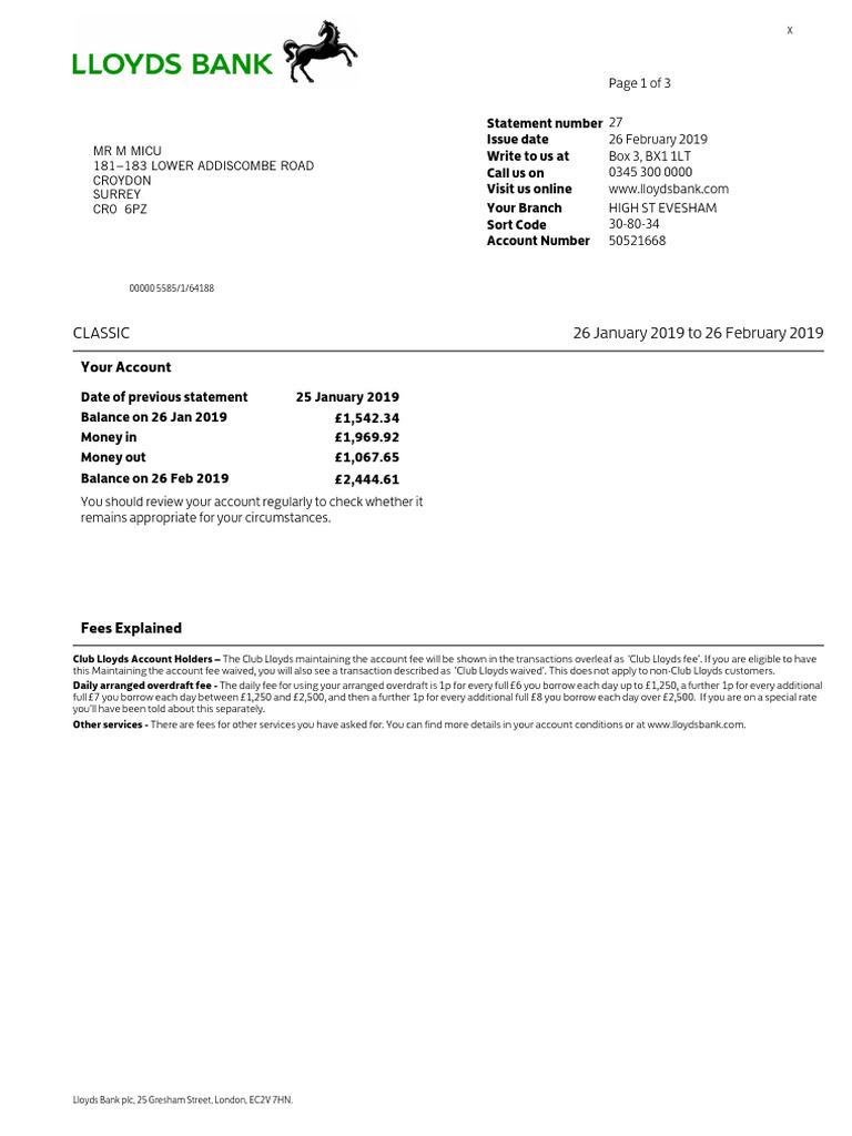 Current Account Statement - 26022019 | PDF | Overdraft | Cash