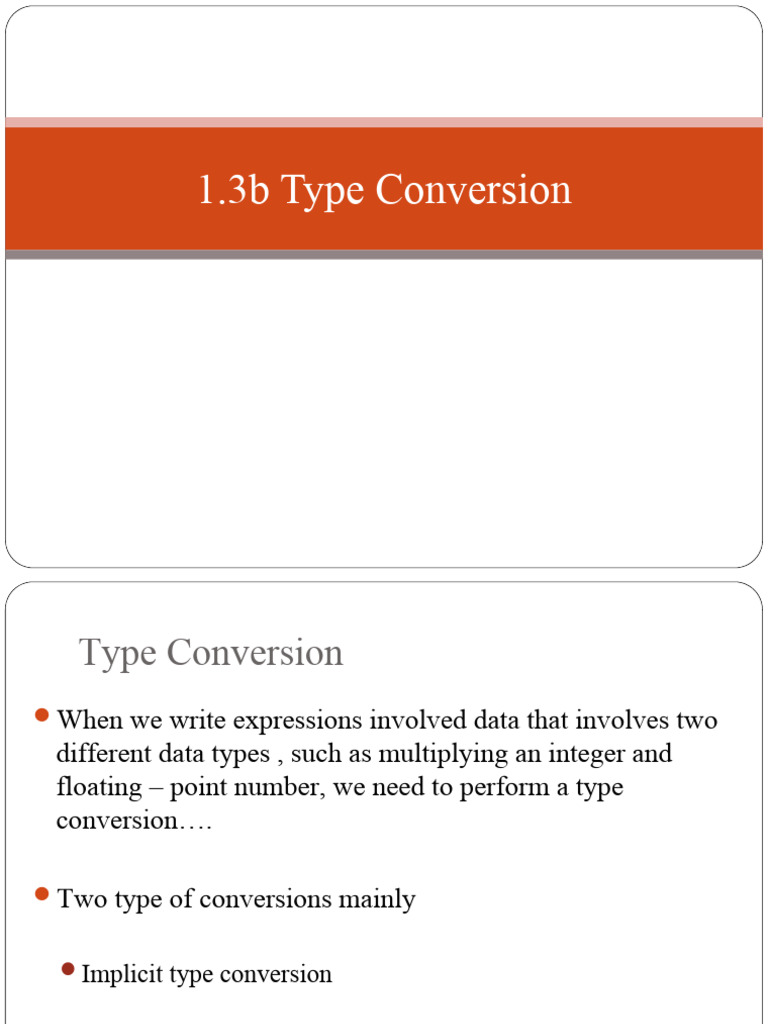 1.3b Type Conversion | PDF | Boolean Data Type | Integer (Computer Science) 1.3b Type Conversion | PDF | Boolean Data Type | Integer (Computer Science)