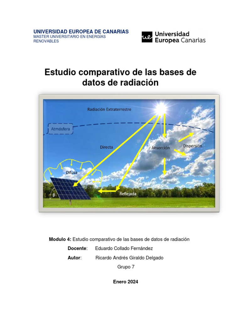 ACTIVIDAD No1 Estudio Bases de Datos de Radicion Solar | PDF | Energía solar | Fotovoltaica