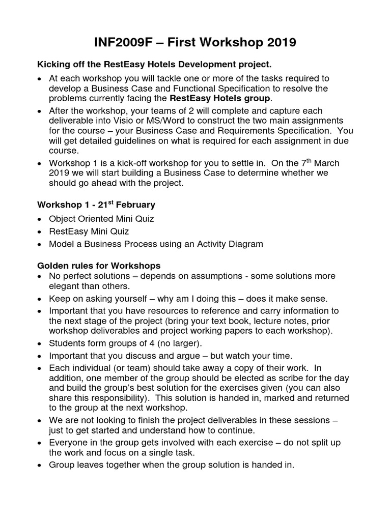 Inf2009f Workshop1 - Lecture Plan - 21022019 | PDF