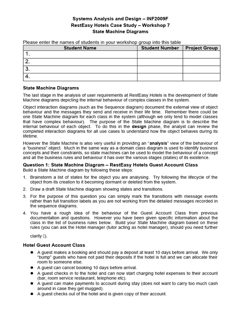 INF2009F - Workshop 7 - State Machine | PDF | Use Case | Systems Science