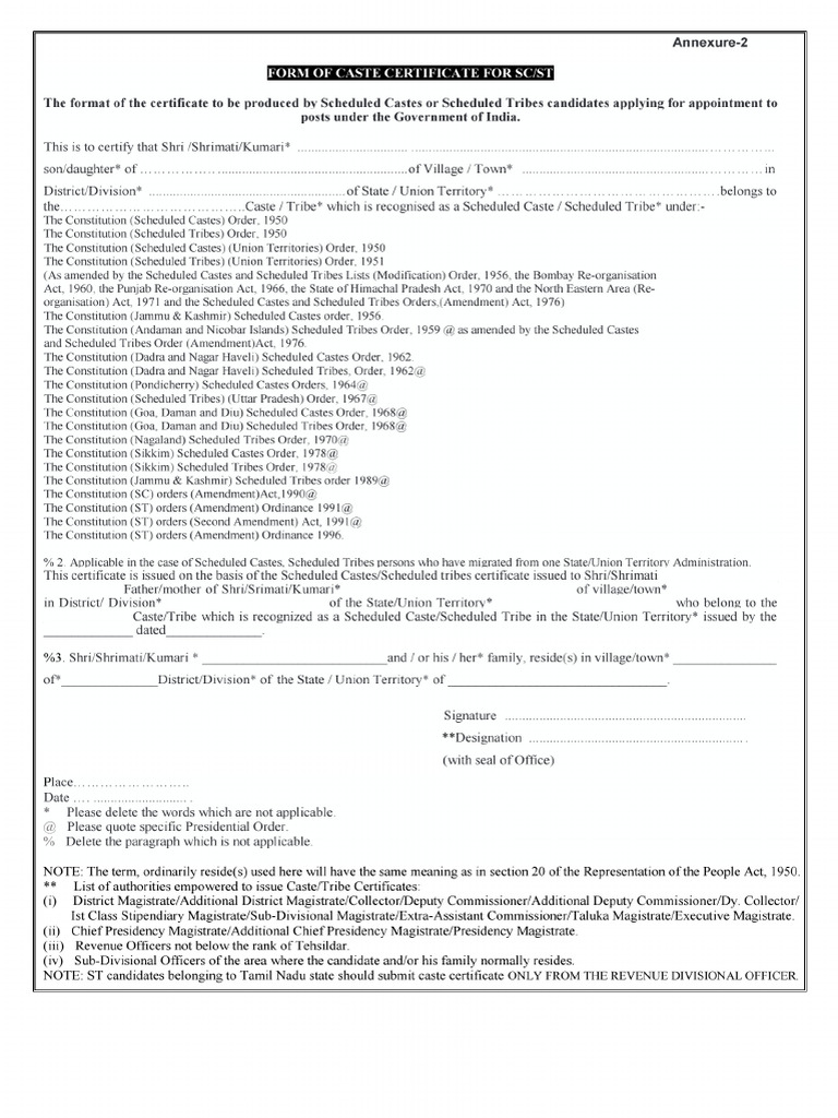 Cast Certificate Annexure 2 | PDF