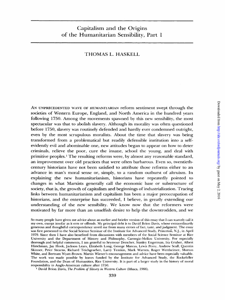 Capitalism and The Origins of The Humanitarian Sensibility Part 1985 ...