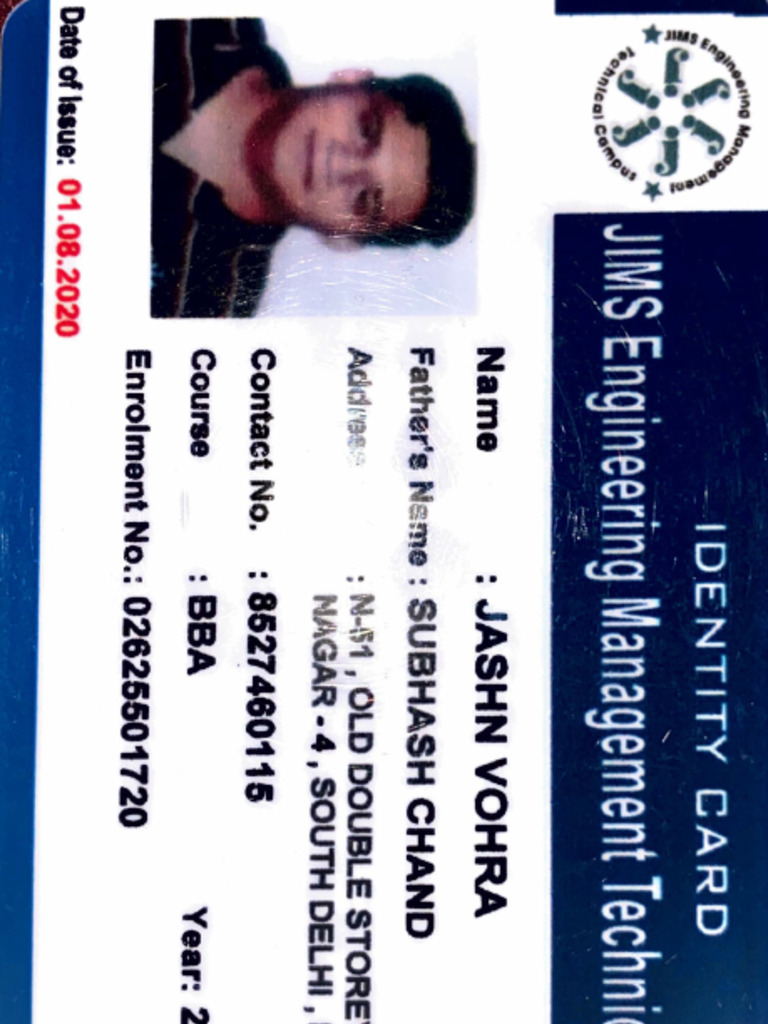 JIMS BBA Student ID Card 2020 | PDF