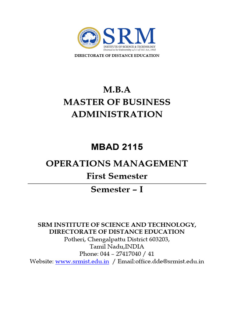 MBA Operations Management Overview | PDF | Strategic Management ...