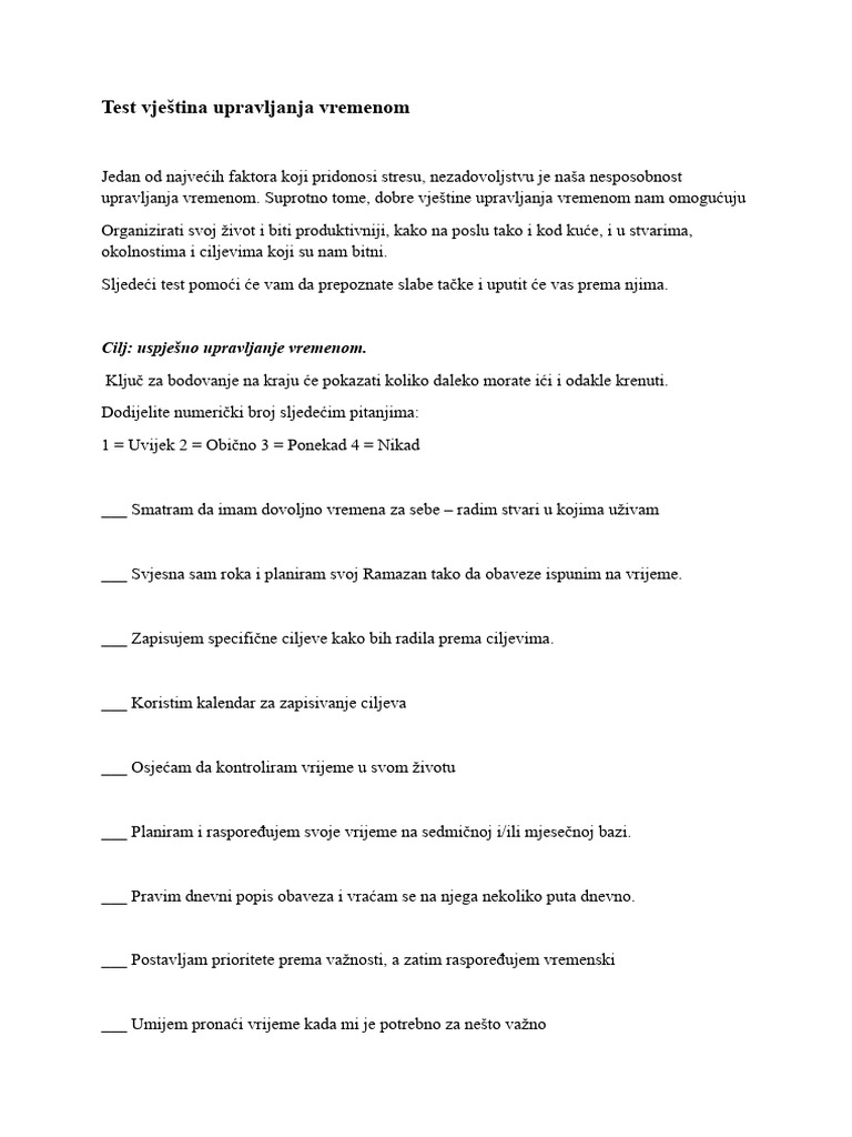 Test Upravljanje Vremenom | PDF