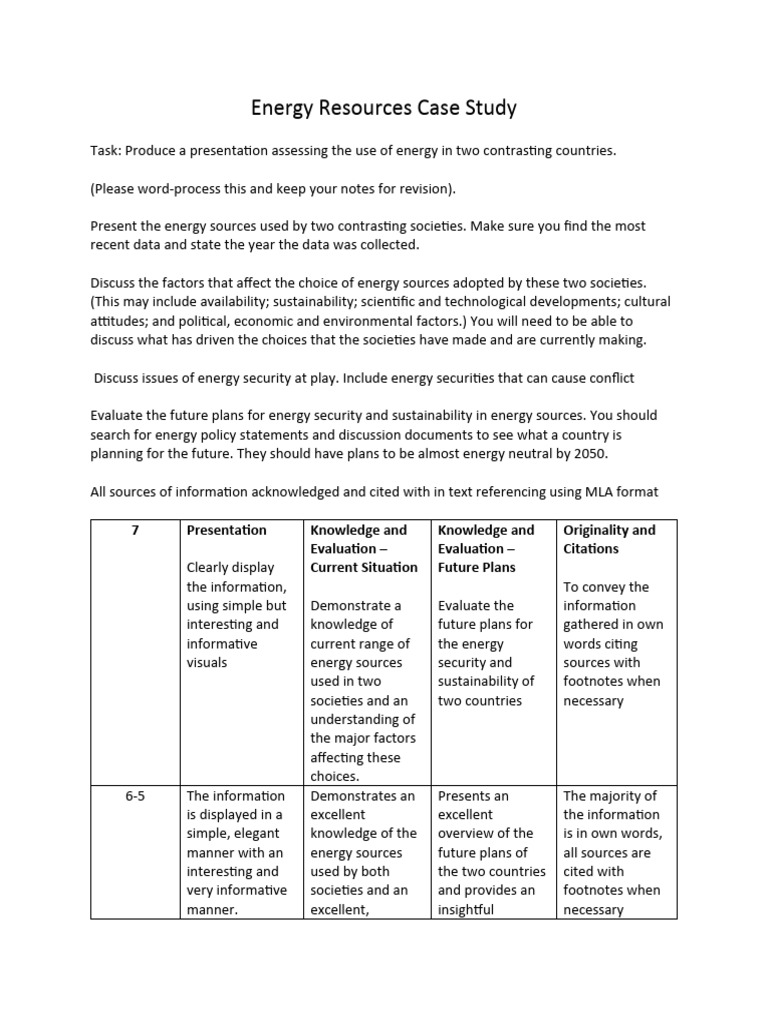 Energy Resources Case Study | PDF | Information | Sustainability