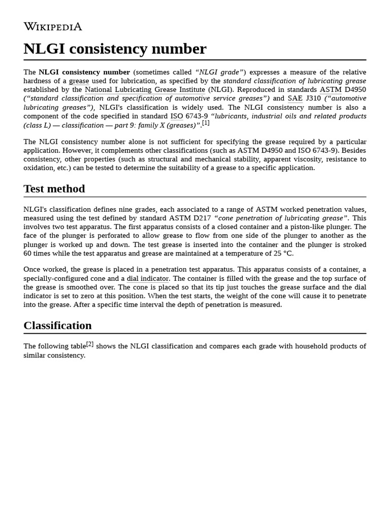 NLGI Consistency Number | PDF | Liquids | Mechanical Engineering