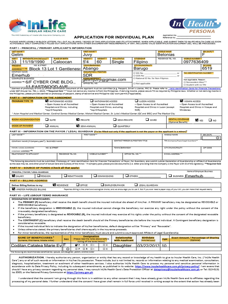 InLife Health Care Application Form | PDF | Identity Document ...