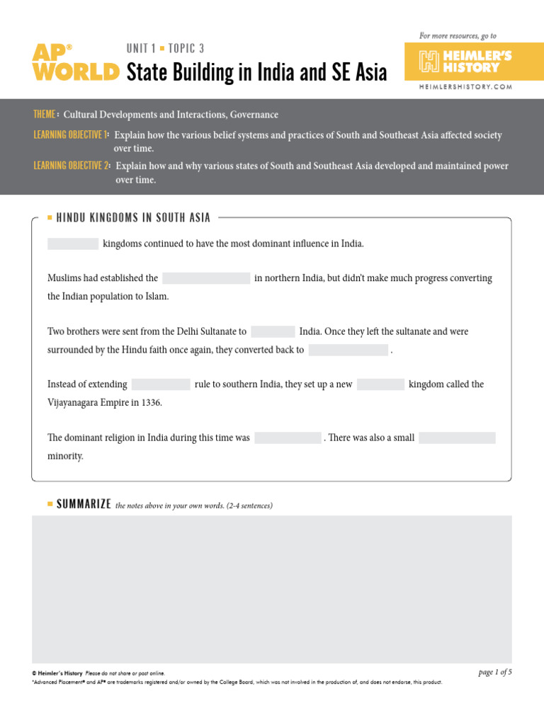 AP World Unit 1 Topic 3 Noteguides | PDF | Southeast Asia | Asia