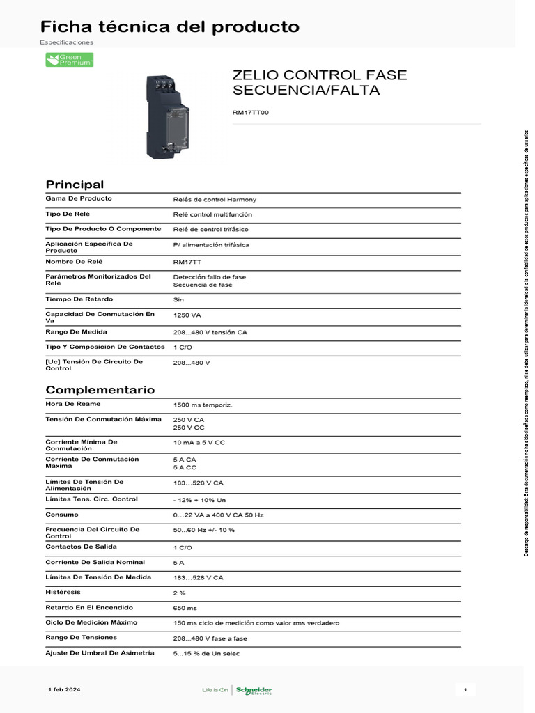 Schneider Electric Zelio-Control RM17TT00 | PDF | Relé | Corriente alterna