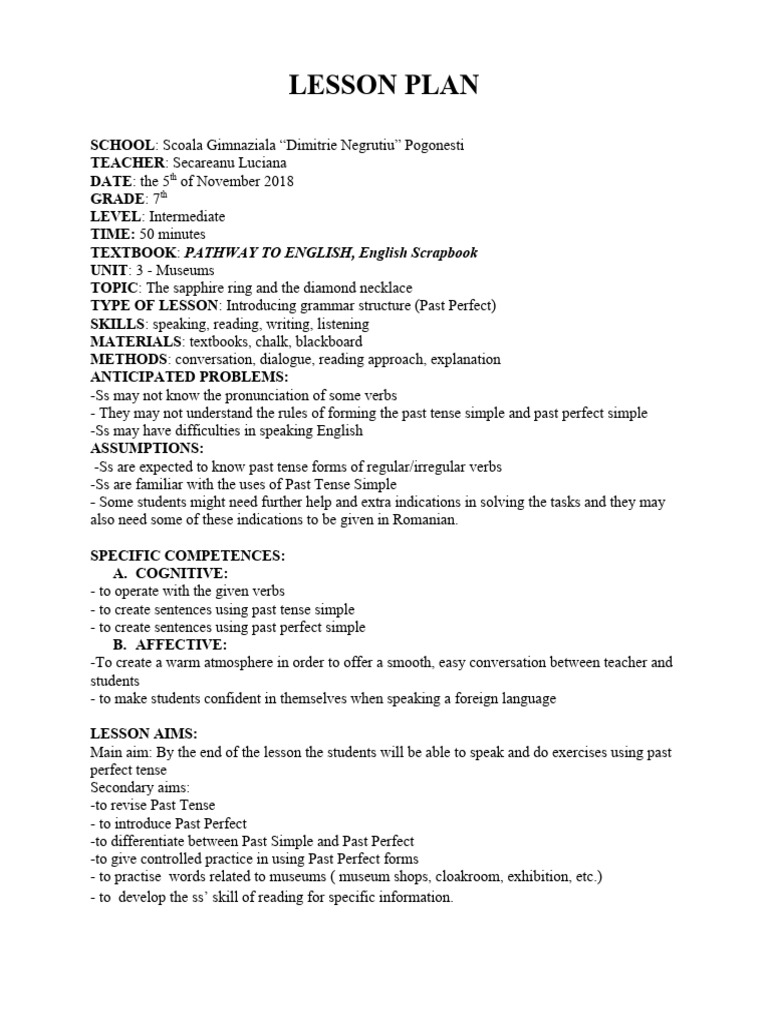 Museums-Lesson Plan 7th Grade | PDF | Perfect (Grammar) | Grammatical Tense