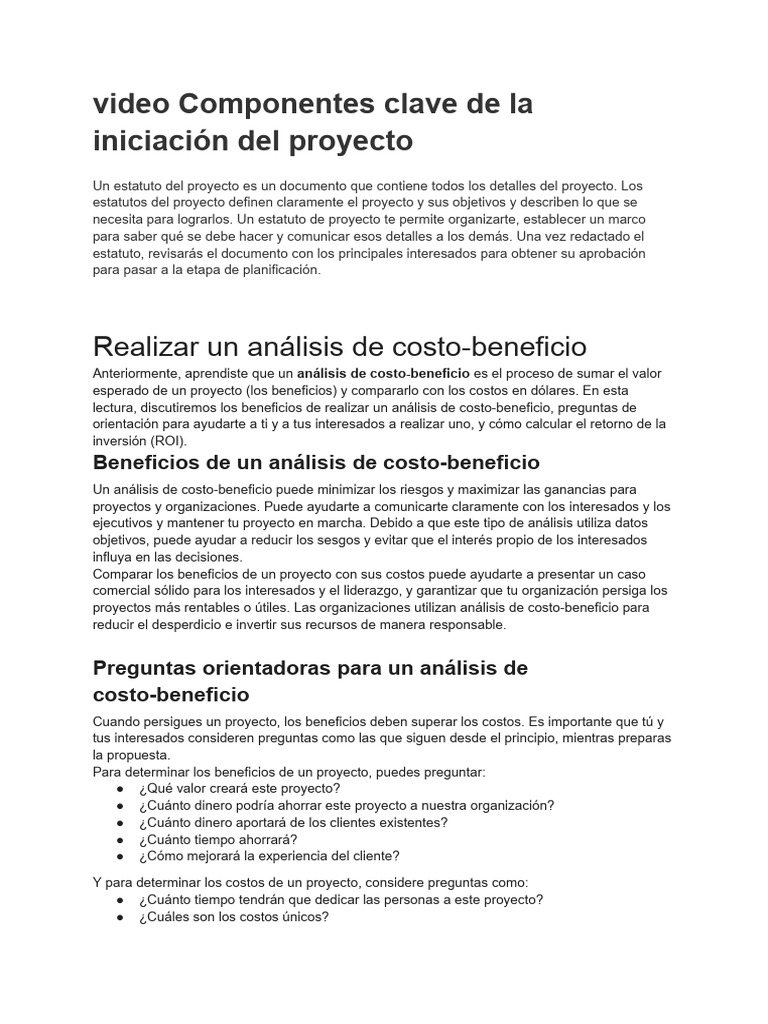iniciación del proyecto_ Cómo iniciar un proyecto exitoso | PDF | Business | Análisis coste ...