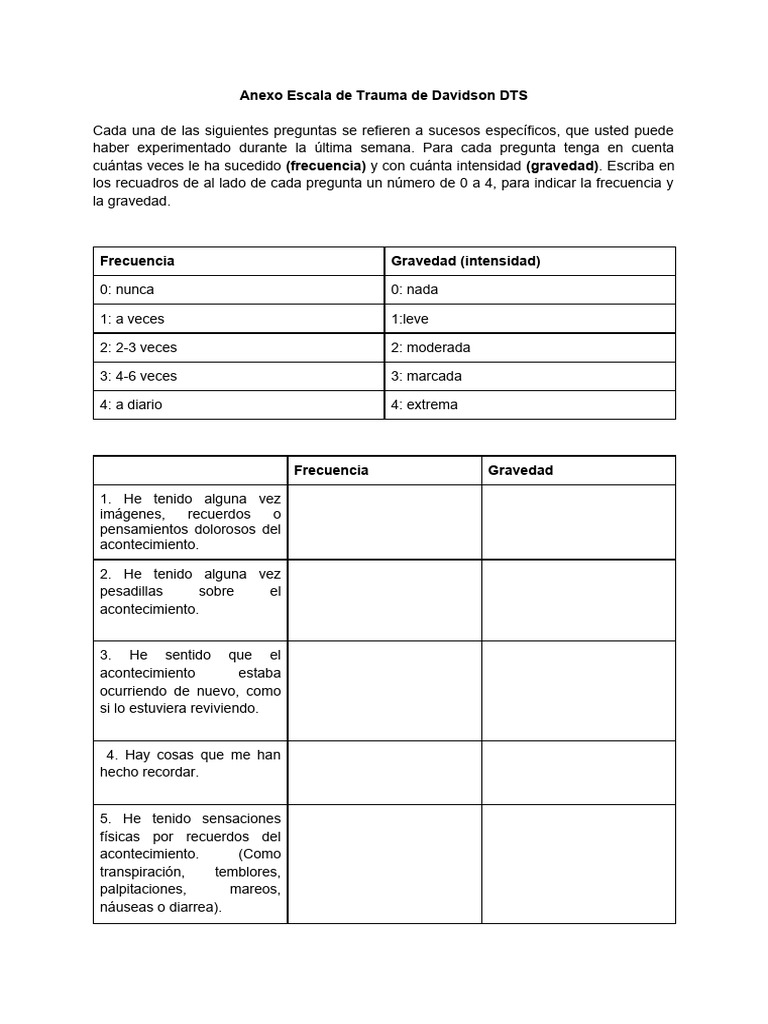 Escala de Trauma de Davidson DTS | PDF