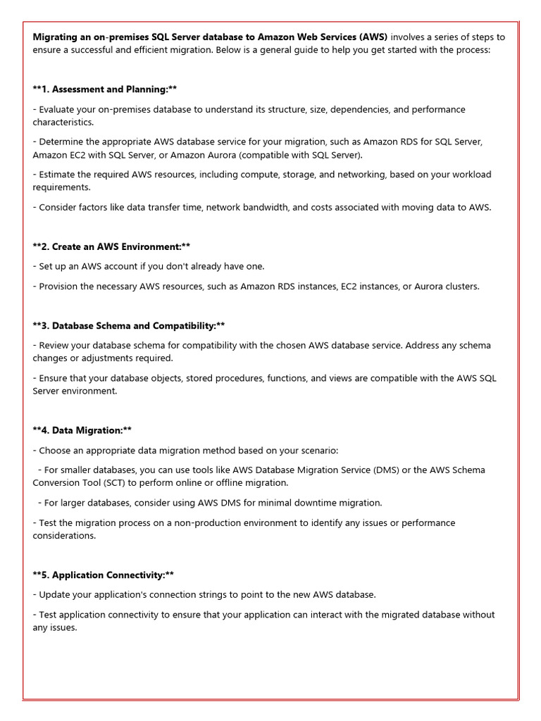 Migrating An On Premises SQL Server Database To AWS 1693361299 | PDF | Databases | Amazon Web ...