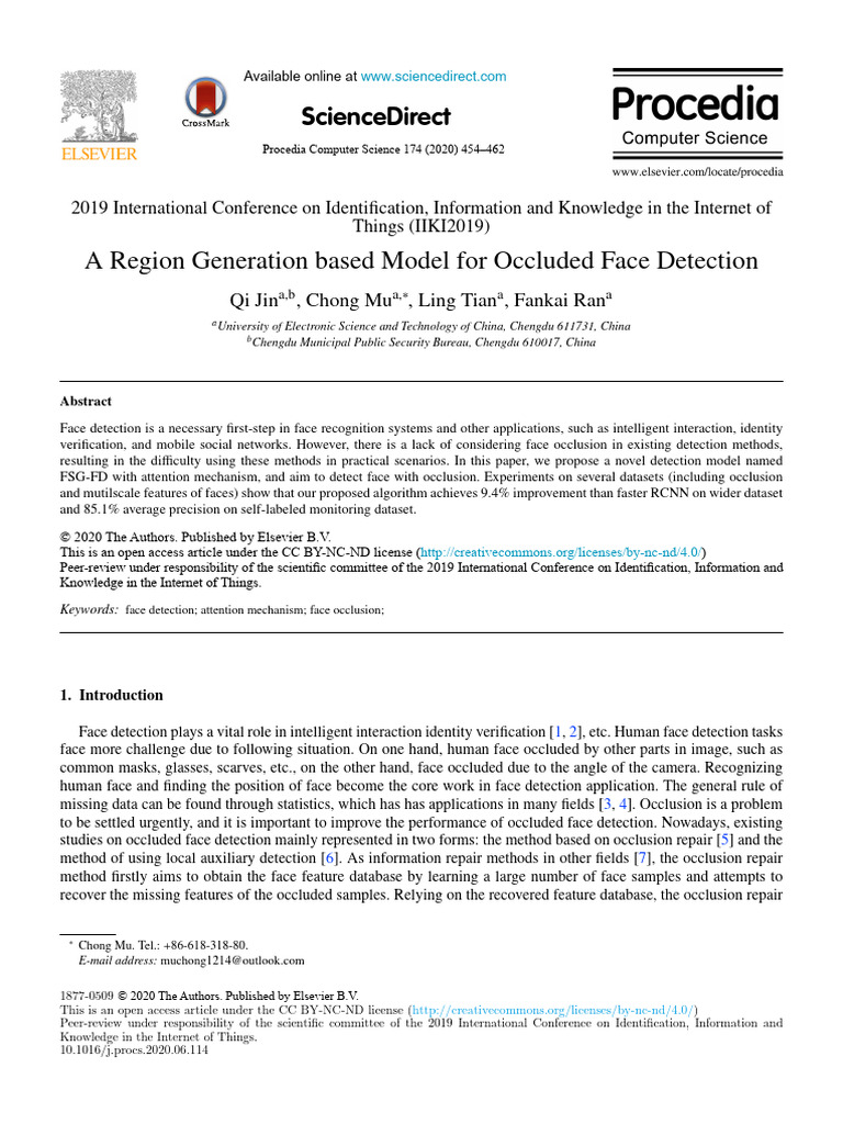 A Region Generation Based Model For Occluded Face Detection Pdf