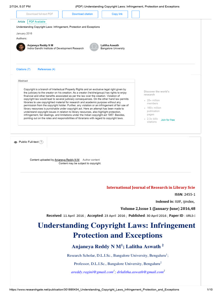 (PDF) Understanding Copyright Laws - Infringement, Protection and ...