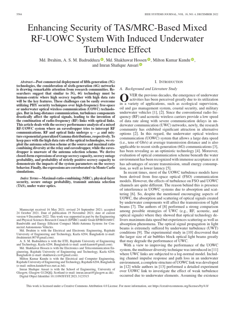 Enhancing Security of TAS MRC-Based Mixed RF-UOWC System With Induced Underwater Turbulence ...