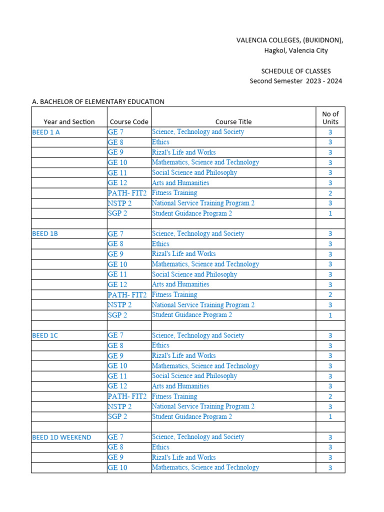 Sched 2ND Sem 2023 24 | PDF | Curriculum | Mathematics