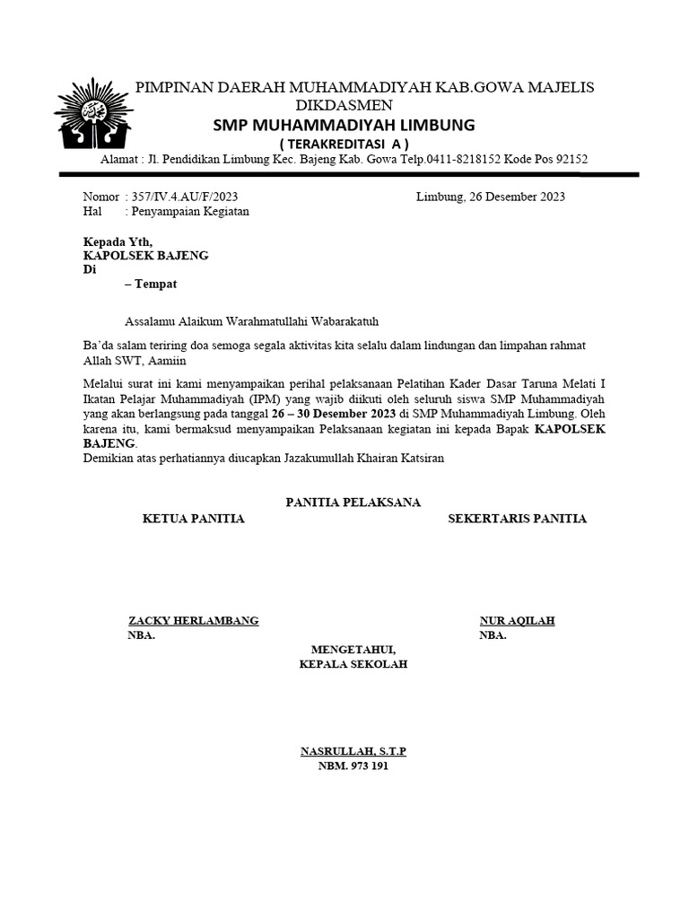 Surat Penyampaian Kegiatan | PDF