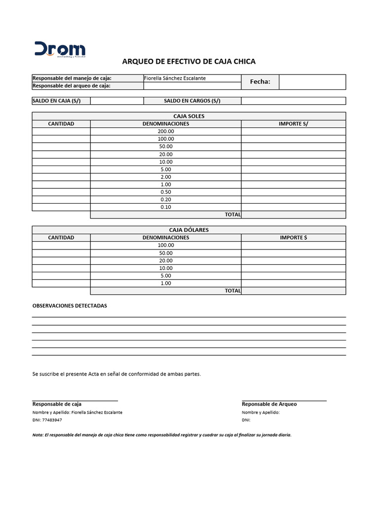 Arqueo de Caja Chica | PDF