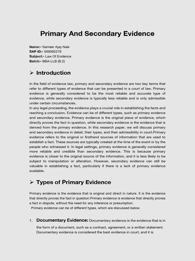 Primary and Secondary Evidence Assignment | PDF | Evidence (Law) | Hearsay