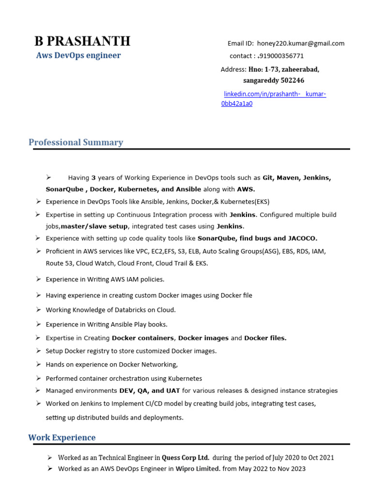 Prashanth Aws DevOps Resume 2024 | PDF | Cloud Computing | Amazon Web ...